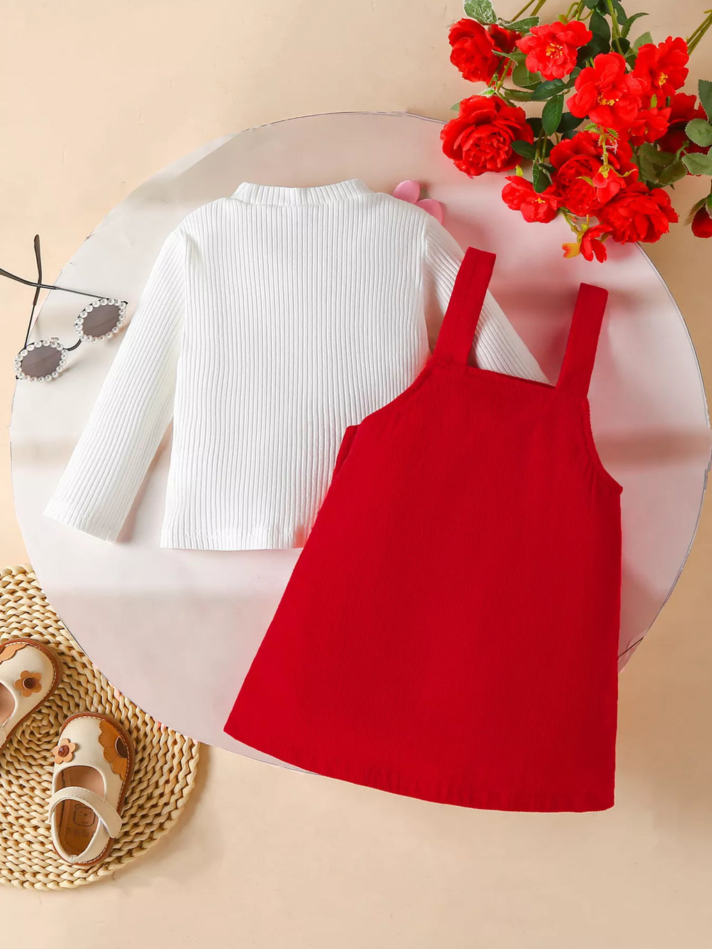 Children's Heart Decor Corduroy Overall Dress & Ribbed Top Set – My Store